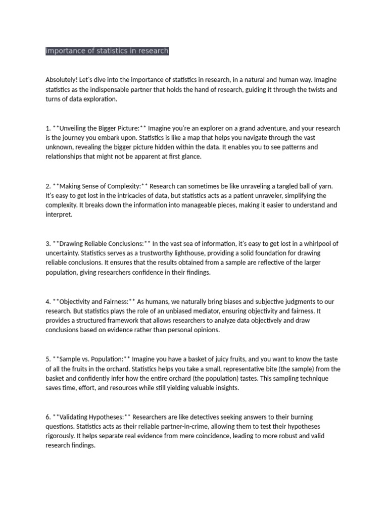 Importance of Statistics in Research | PDF | Statistics | Sampling ...
