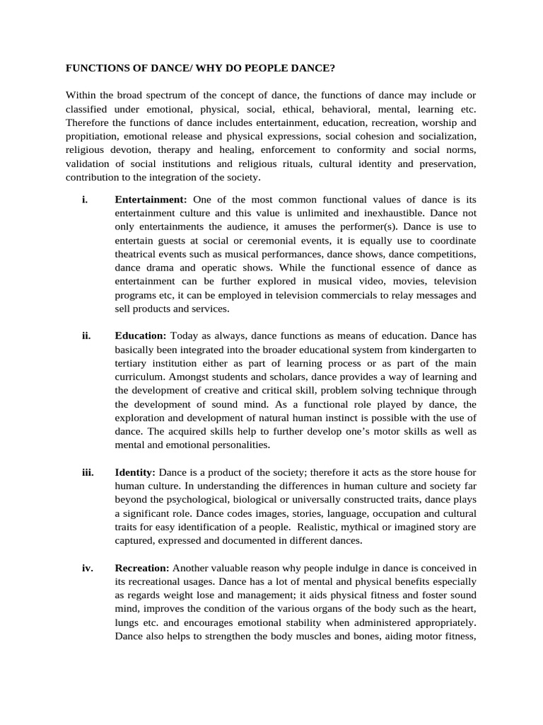 FUNCTIONS OF DANCE | PDF | Dances | Rituals