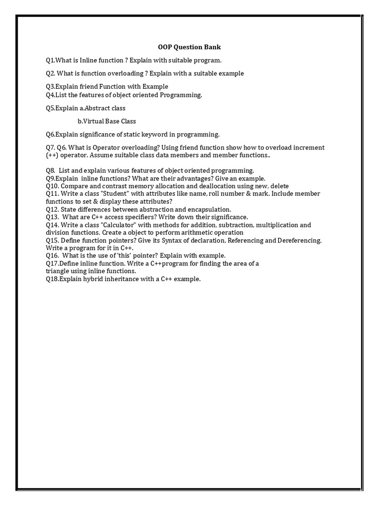 OOP Question Bank | PDF | Business | Computers