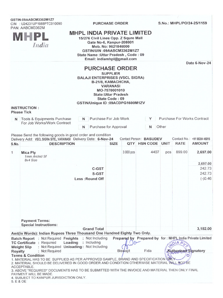 Balaji Enterprises Sigra Po No. 1159 | PDF