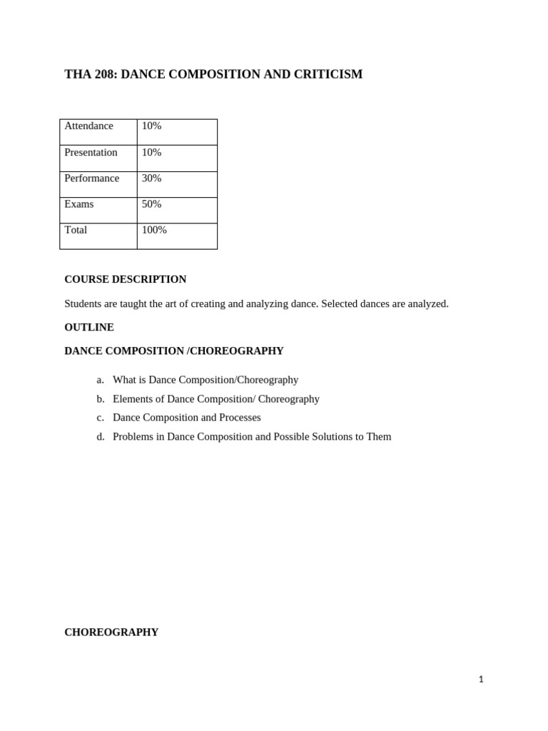 Dance Composition Choreography | PDF | Choreography | Dances