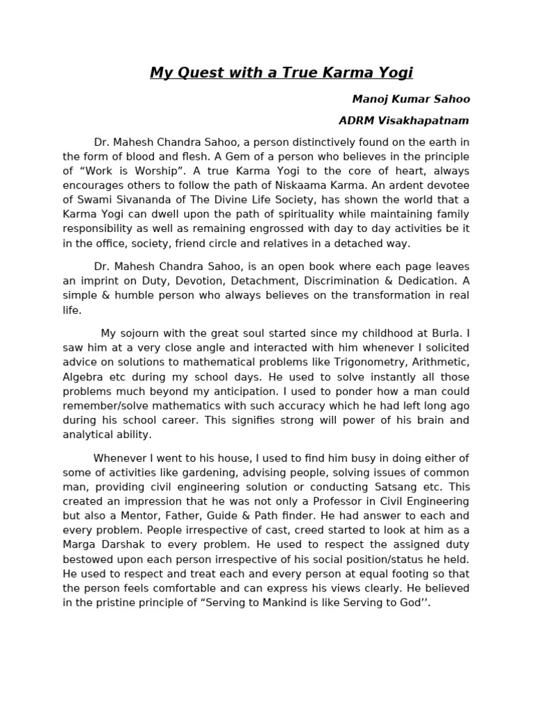 My Quest With A True Karma Yogi | PDF
