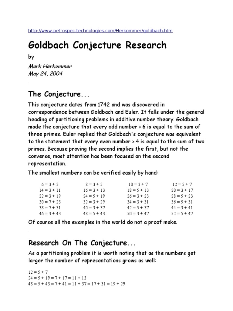 Goldbach's Conjecture | PDF | Discrete Mathematics | Numbers