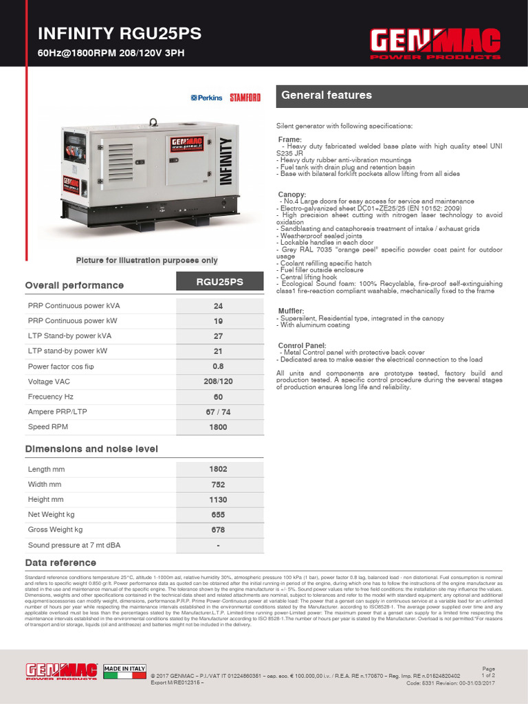 Ficha Técnica Genmac Infinity RGU25PS 27kVA 3F 120208V | PDF | Engines ...