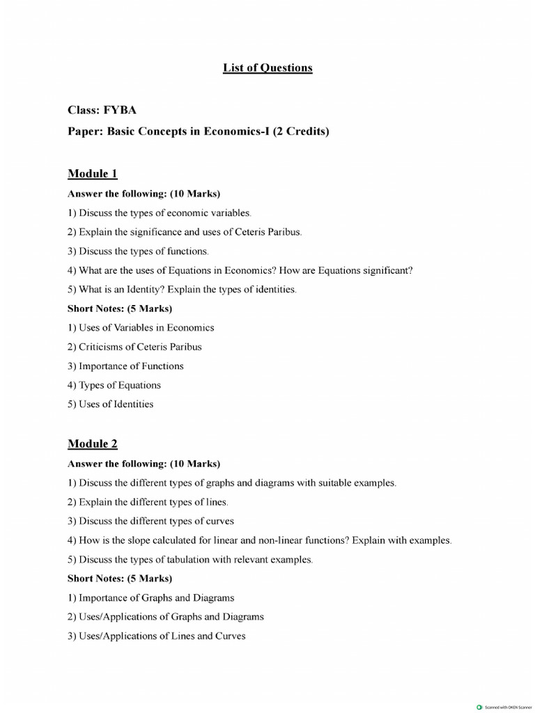 FYBA Economics Exam Questions Guide | PDF | Computers | Technology ...