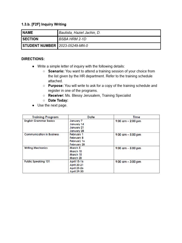 Inquiry Writing Samples | PDF