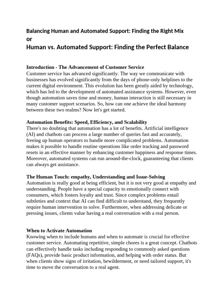 Balancing Human and Automated Support | PDF | Automation | Artificial ...