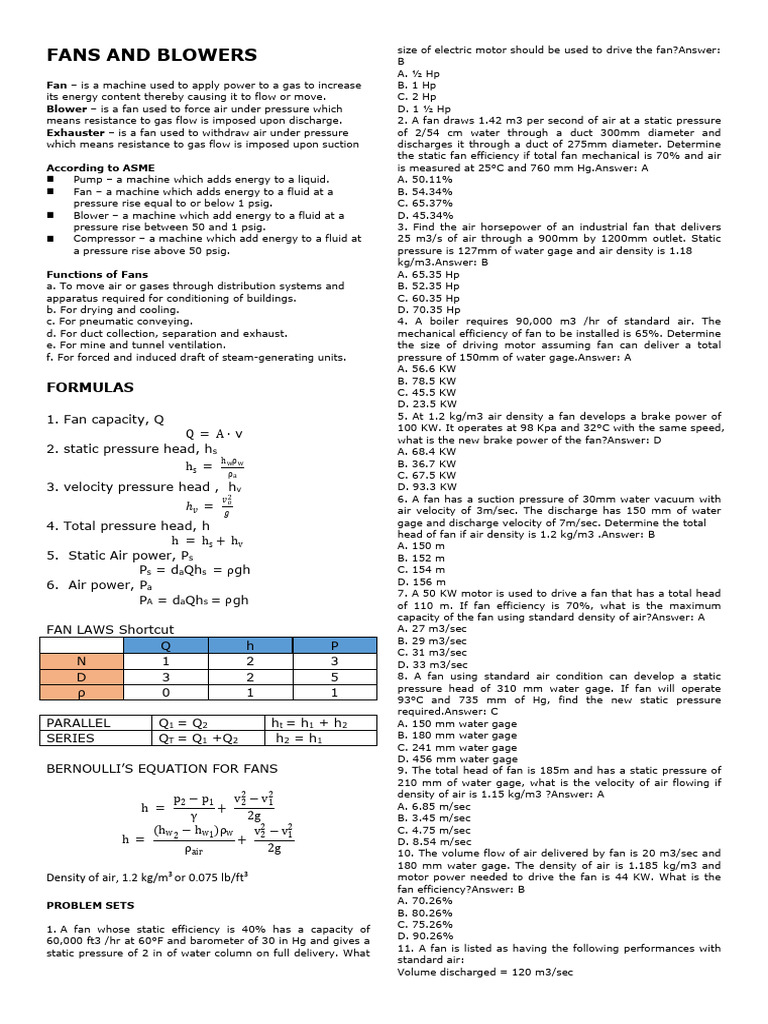 FANS-AND-BLOWERS | PDF | Pressure | Horsepower