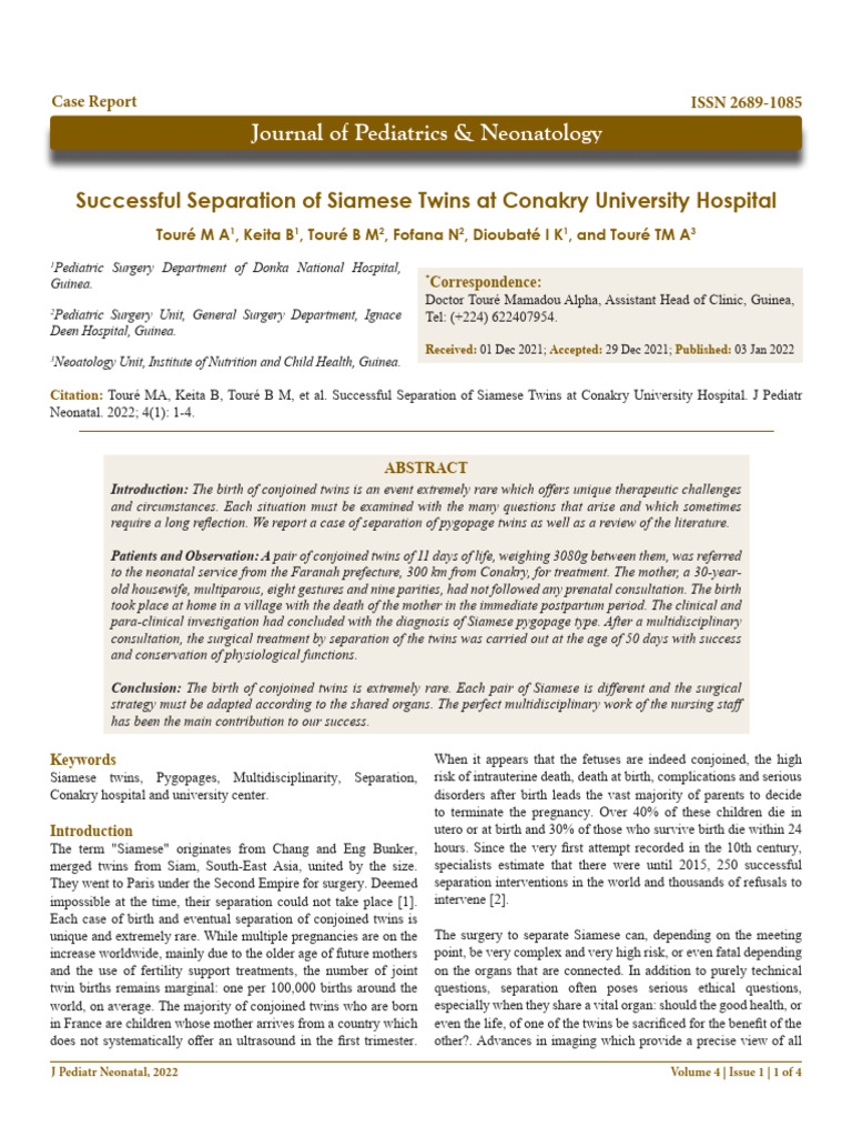 Successful Separation of Siamese Twins | PDF | Conjoined Twins ...