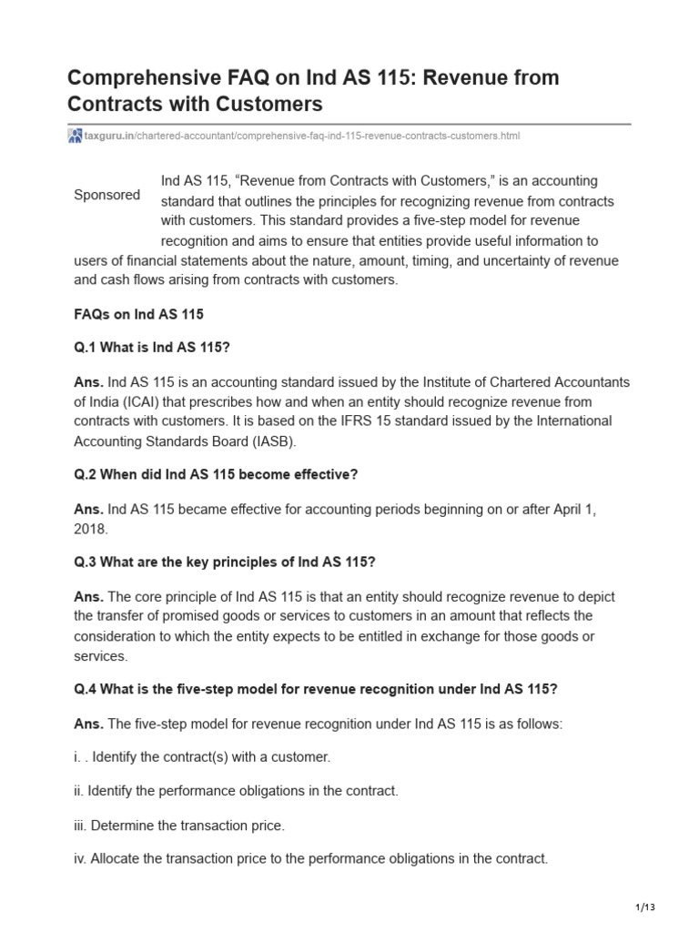 Ind AS 115: Five-Step Revenue Model | PDF | Revenue | License