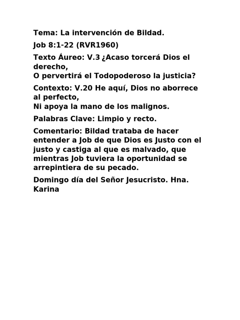 Intervención de Bildad en Job 8:1-22 | PDF