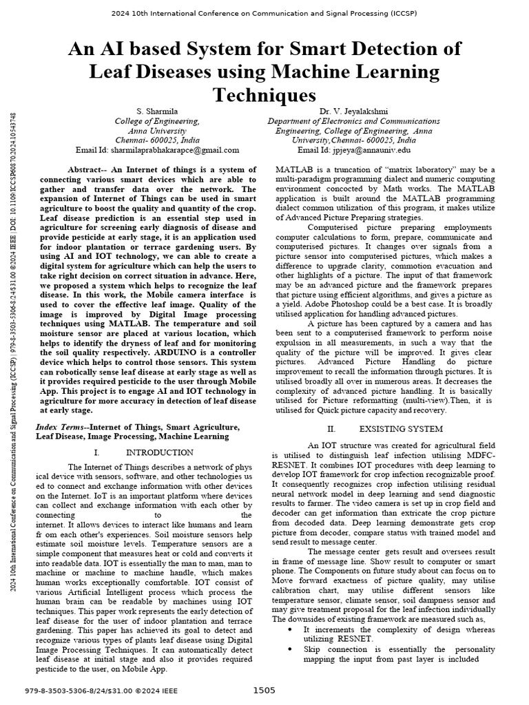 An AI Based System For Smart Detection of Leaf Diseases Using Machine Learning Techniques | PDF ...