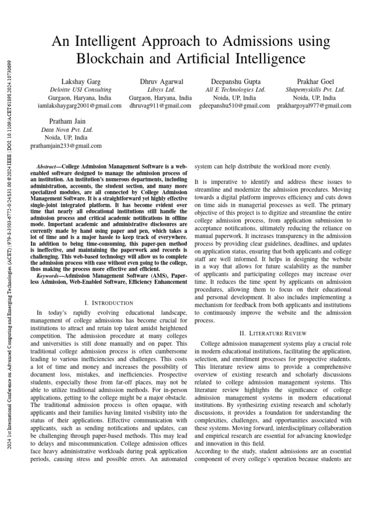 An Intelligent Approach To Admissions Using Blockchain and Artificial Intelligence | PDF ...