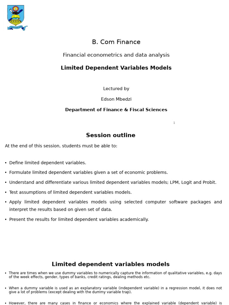 Limited Dependent Variables Models-1 | PDF | Logistic Regression | Categorical Variable