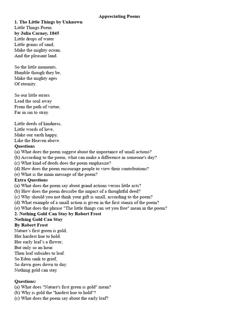 Appreciating Poems-Class 7-2024 | PDF