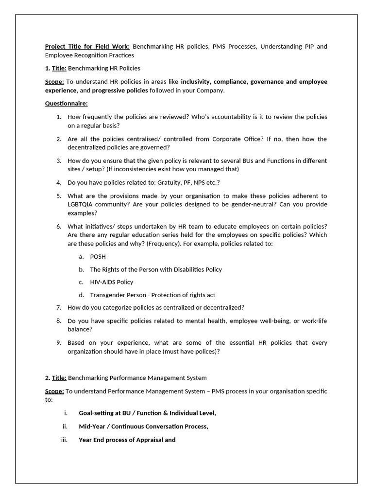 Benchmarking Questionnaire | PDF | Performance Appraisal | Goal Setting