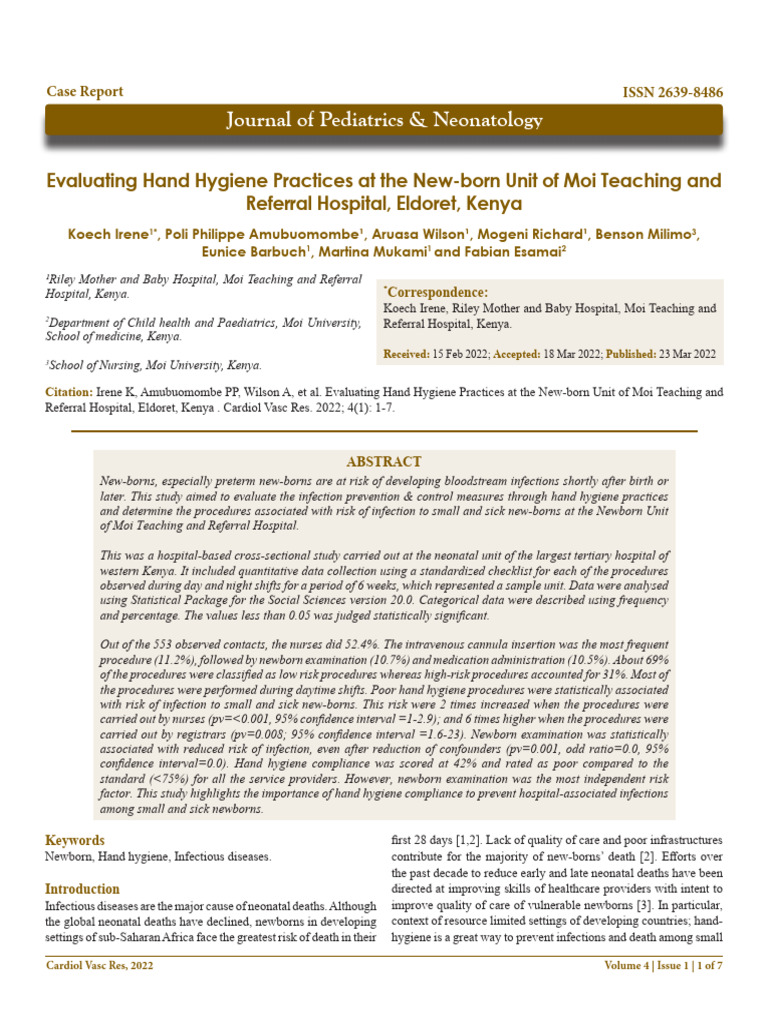 Hand Hygiene in Newborn Unit, Eldoret | PDF | Neonatal Intensive Care ...