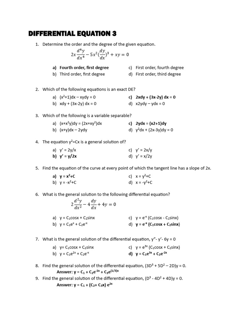 DIFFERENTIAL EQUATION 3 Probs | PDF | Tangent | Physics