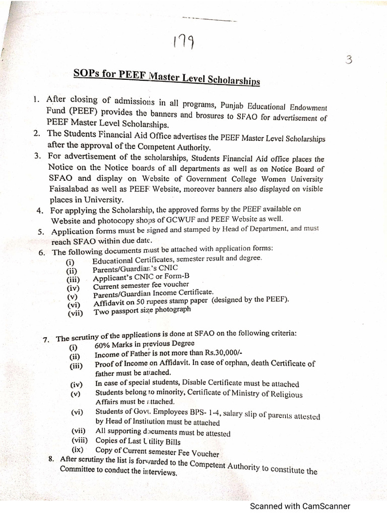 SOPs-PEEF-MPhil Scholorships | PDF