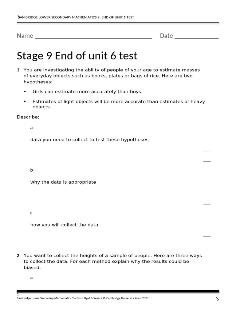 Unit 6 End-of-unit test | PDF | Statistics | Sampling (Statistics)