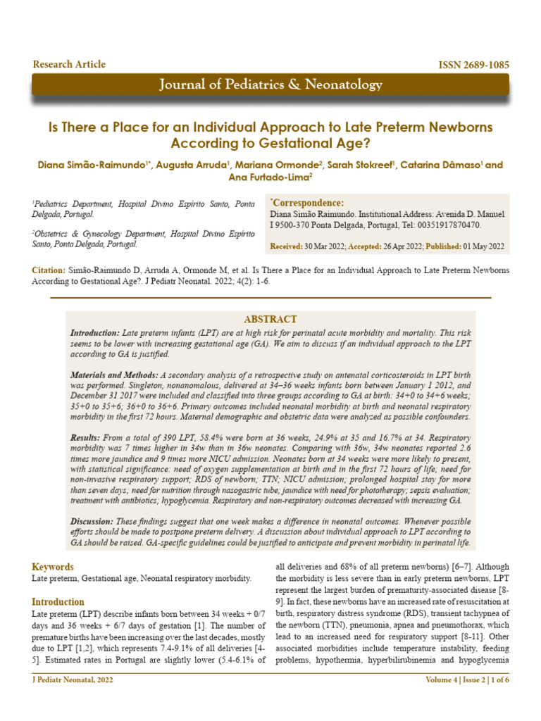 Individual Approach for Late Preterm Infants | PDF | Preterm Birth ...