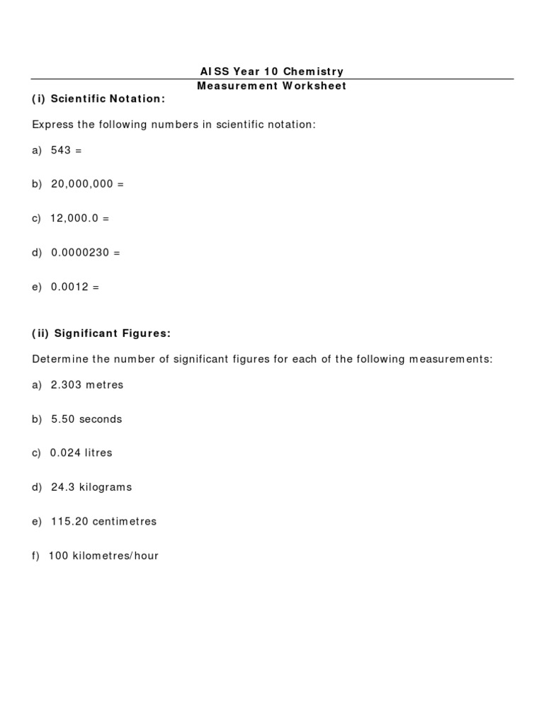 10 Chem Measurement Worksheet | PDF | Litre | Kilogram
