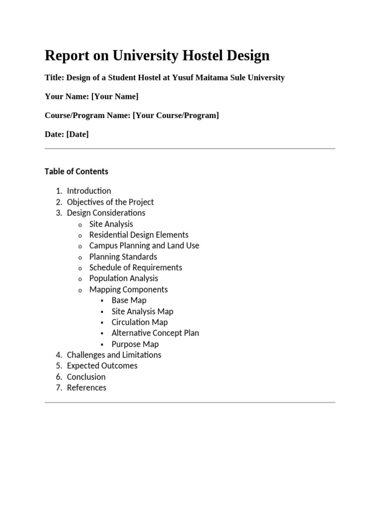 Report On University Hostel Design | PDF | Accessibility | Infrastructure
