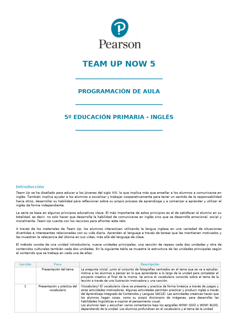 Team Up Now 5 Prim LOMLOE Programacion Aula MEFP | PDF | Lingüística | Comunicación humana