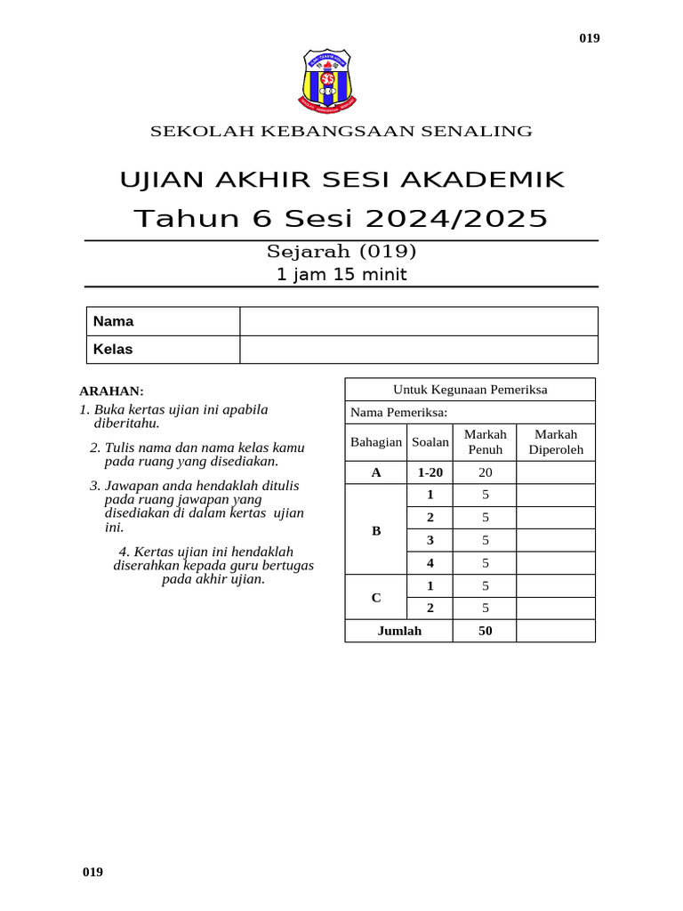 Sejarah Tahun 6 - SKS 2024 | PDF