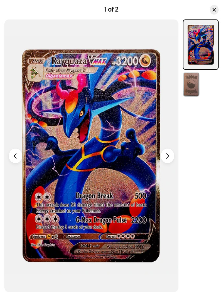 Pokemon Rayquaza Vmax Gold Metal Collectable Cards HP 3200 VMAX Display ...
