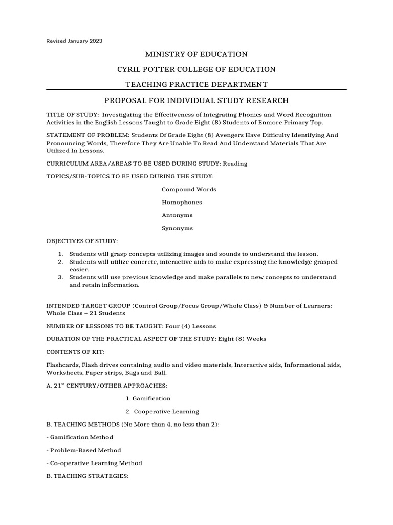 Proposal Form K.bhagwandin 1 | PDF | Learning Methods | Learning