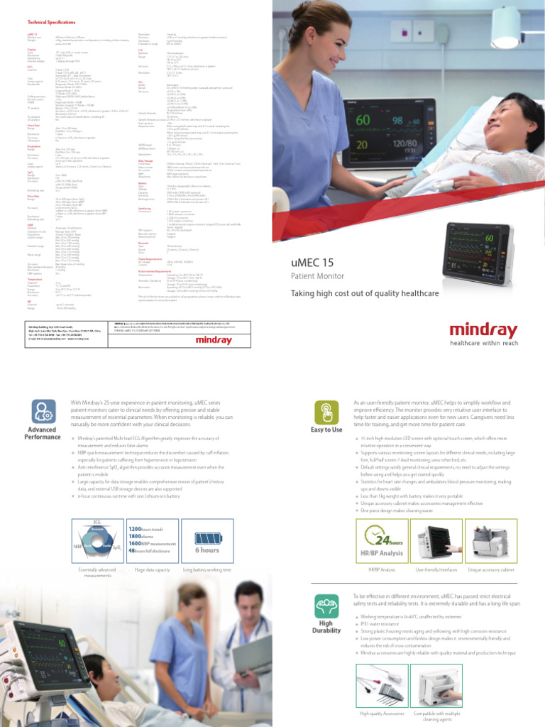 Mindray Umec 15 Patient Monitor Led | PDF | Information And ...