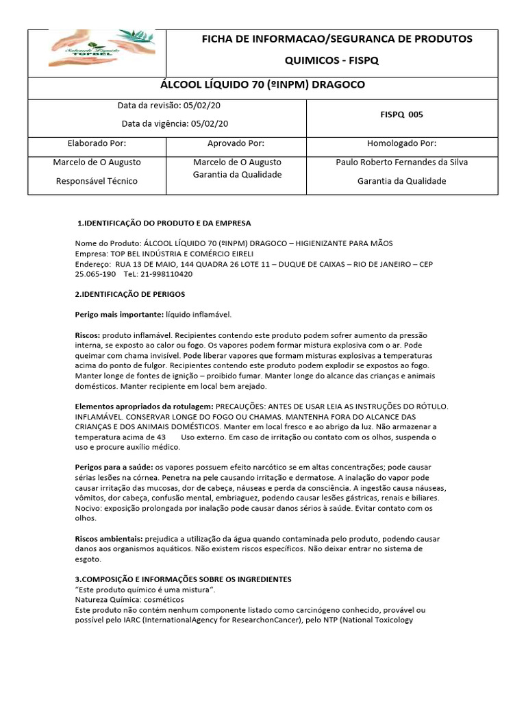 005 Fispq Álcool Líquido Dragoco | PDF | Águas residuais | Química