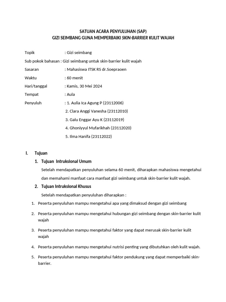 Sap Promkes Gizi Seimbang Kel.1 | PDF