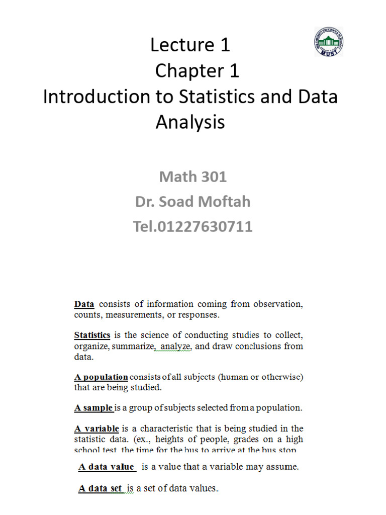 Lecture 1 Statistics and Probability | PDF | Teaching Methods & Materials