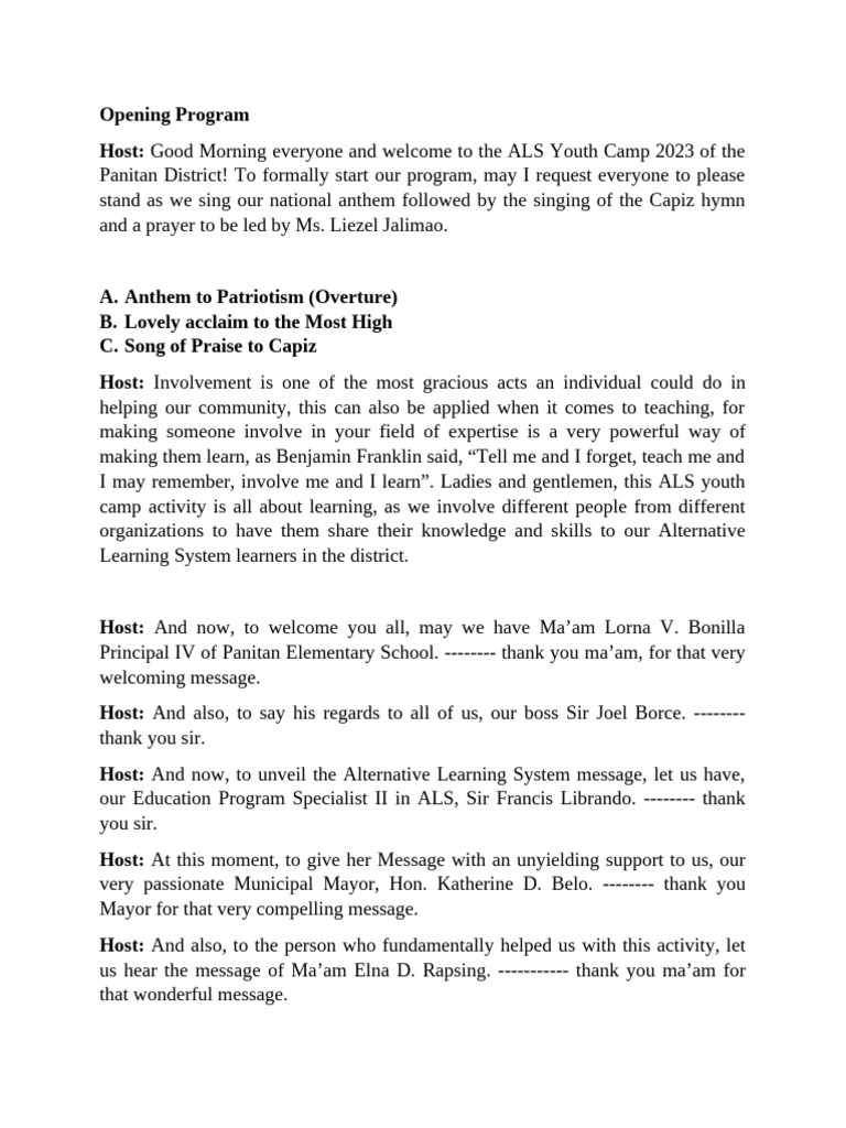 Script For Als Youth Camp 2023 | PDF | Foreign Language Studies | Religion & Spirituality