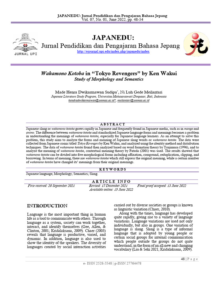 Wakamono Kotoba in Tokyo Revengers by Ken Wakui A | PDF | Word ...