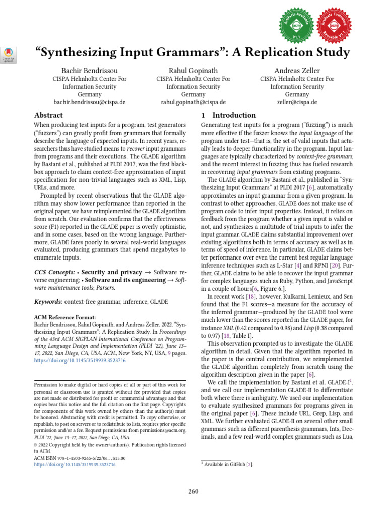 Synthesizing Input Grammars A Replication Study | PDF | Parsing | Computing