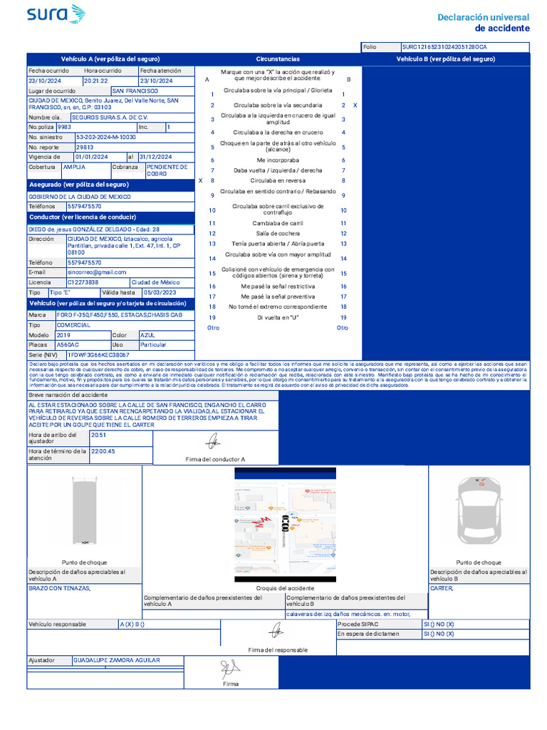 Declaración de Accidente Vehicular SURA | PDF | Seguro | Póliza de seguros