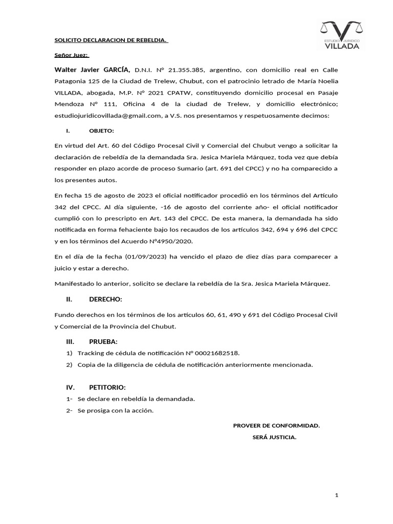 Solicito Declaracion de Rebeldia | PDF