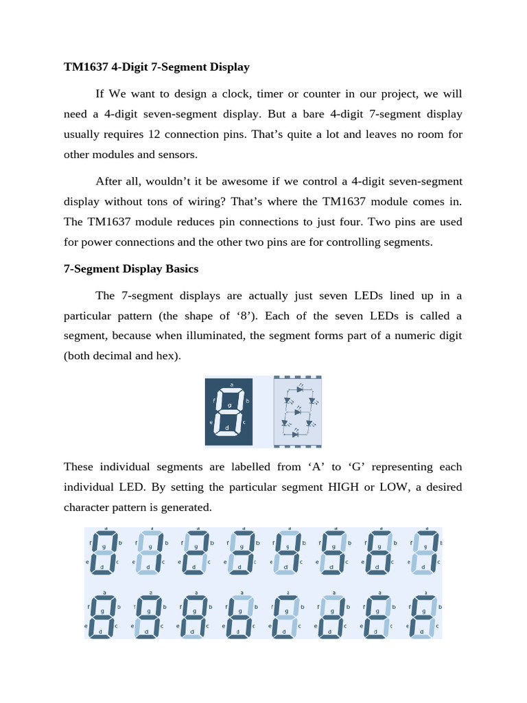 7-Segment Display TM1637 4-Digit | PDF | Arduino | Computer Science