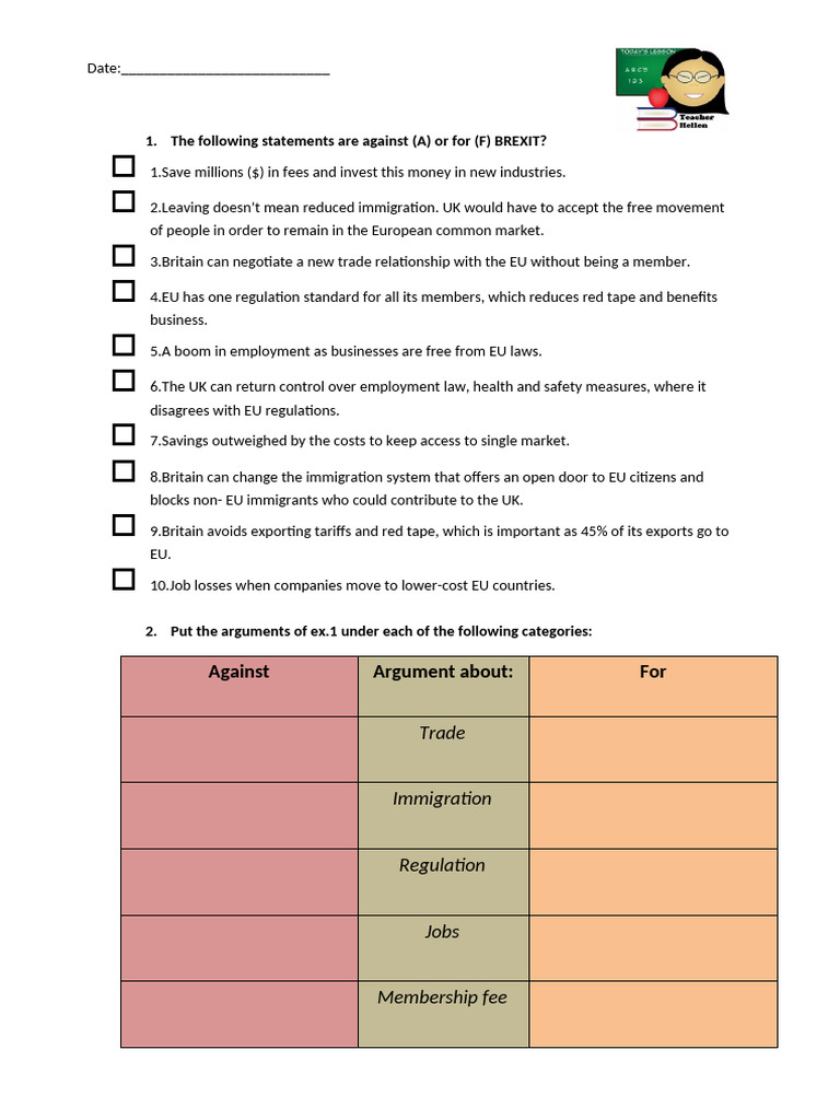 brexit worksheet | PDF | Brexit | European Union