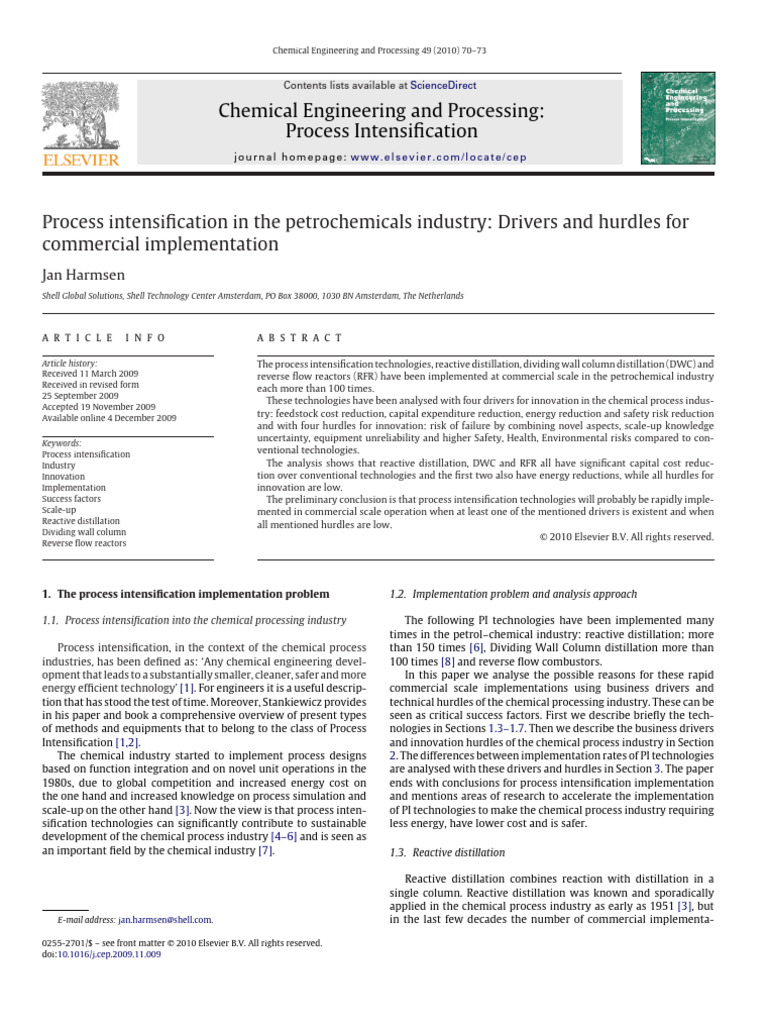 Process Intensification in The Petrochemical Industry | PDF | Risk ...