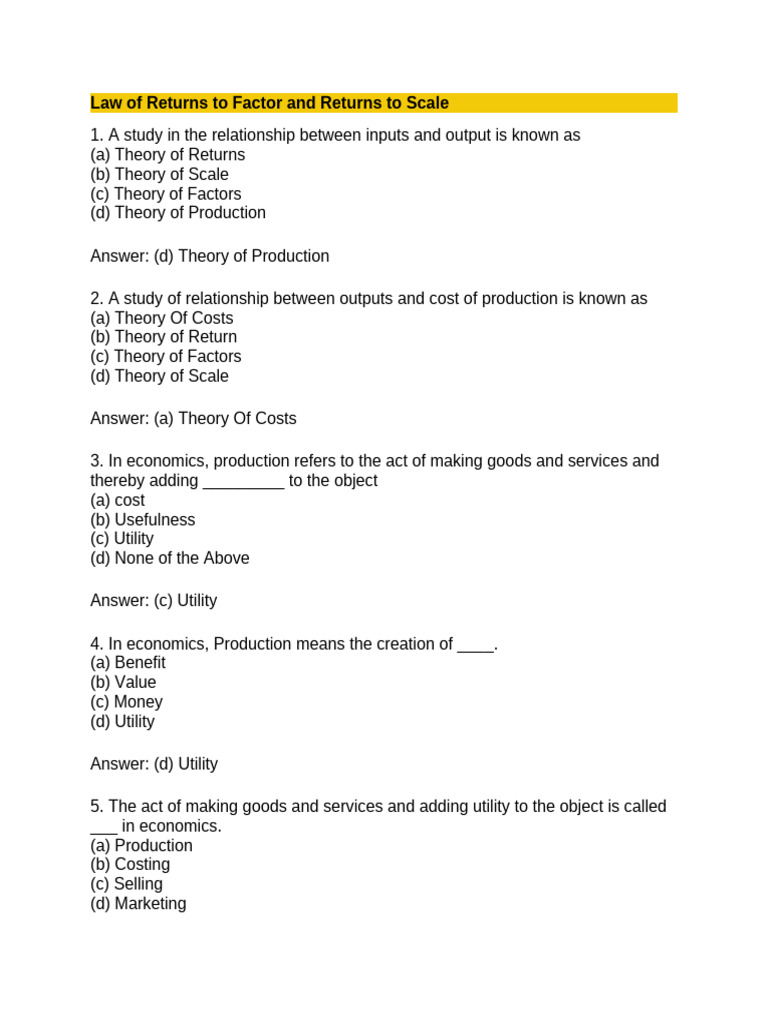 law of return | PDF | Production Function | Economics