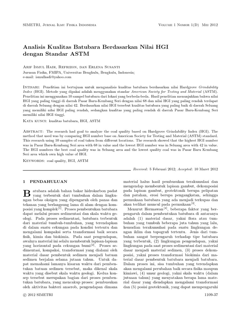 Analisis Kualitas Batubara Berdasarkan Nilai HGI | PDF