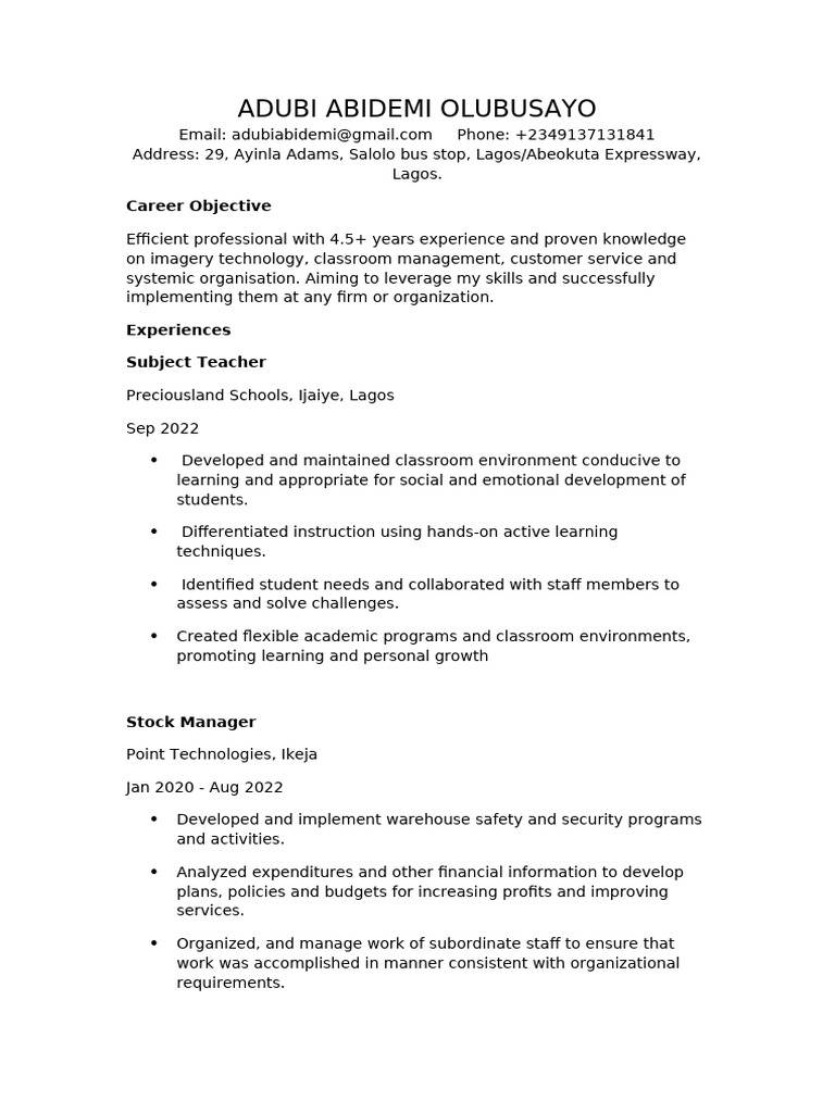 Adubi Abidemi CV | PDF | Differentiated Instruction | Policy