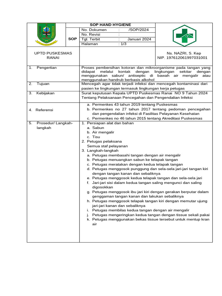 Sop Hand Hygiene-1 | PDF | Sains & Matematika