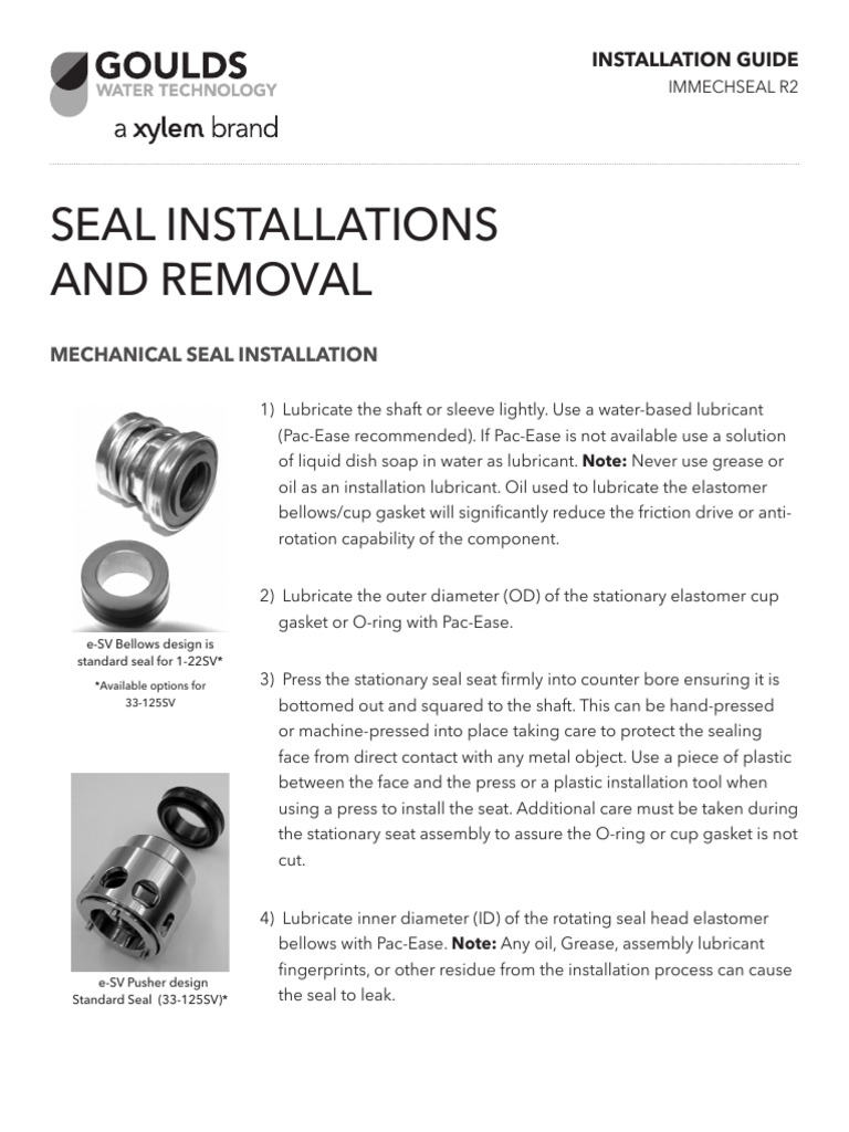 Goulds e SV Series Pump Mechanical Seal Installation Guide | PDF ...