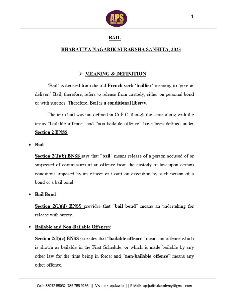 BNSS Notes (BAIL-I-Dfn & Regular Bail U-S 478) 20241106050435 | PDF ...