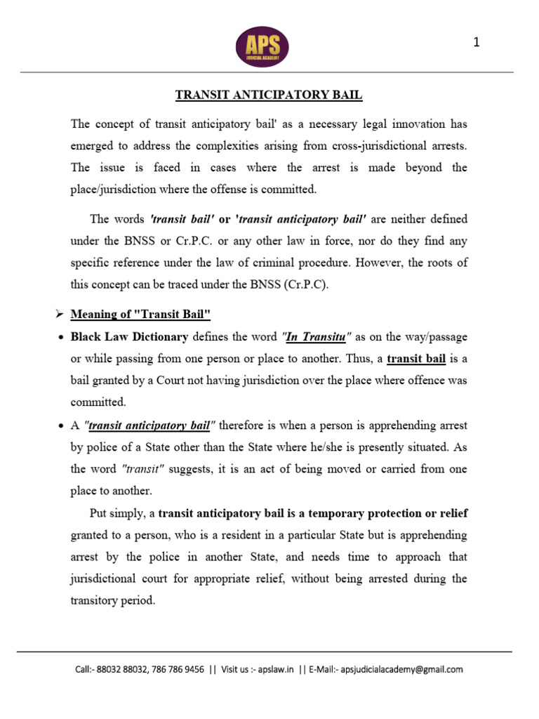 BNSS Notes (TRANSIT ANTICIPATORY BAIL) 20241019125825 | PDF | Bail | Arrest